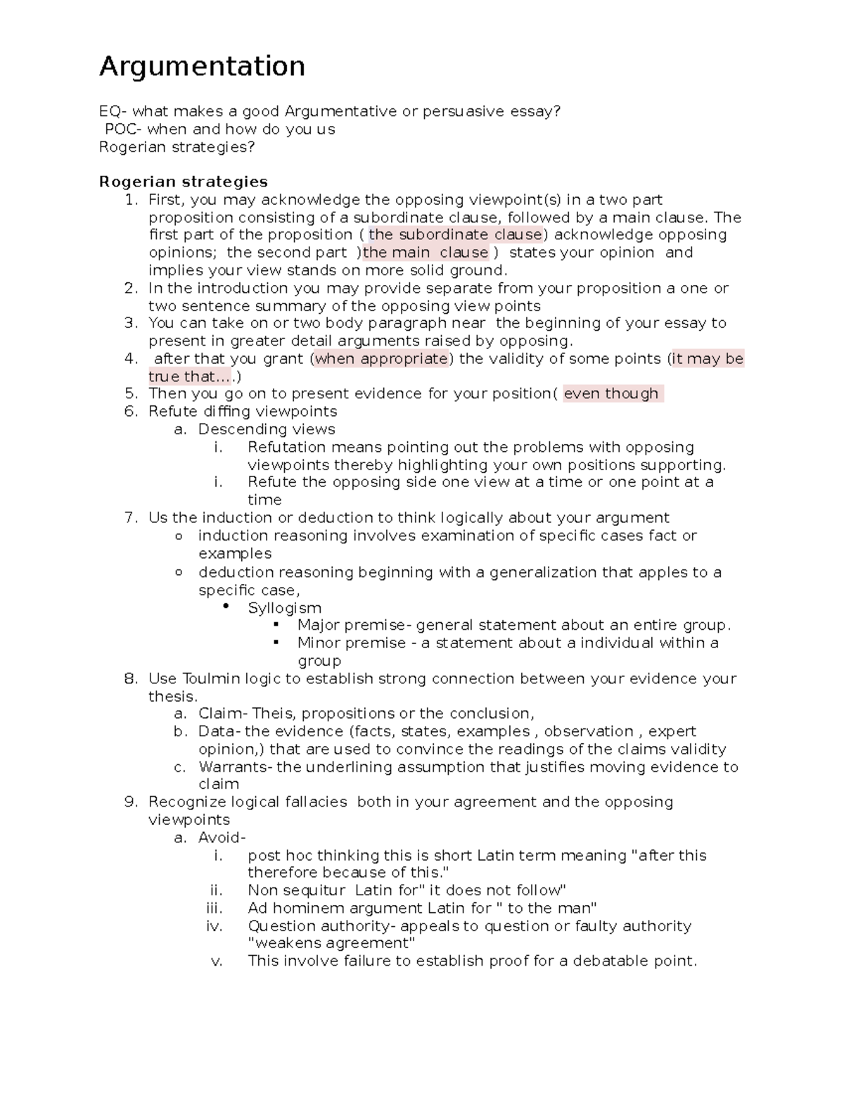 Day 2 - Argumentation notes - Argumentation EQ- what makes a good ...