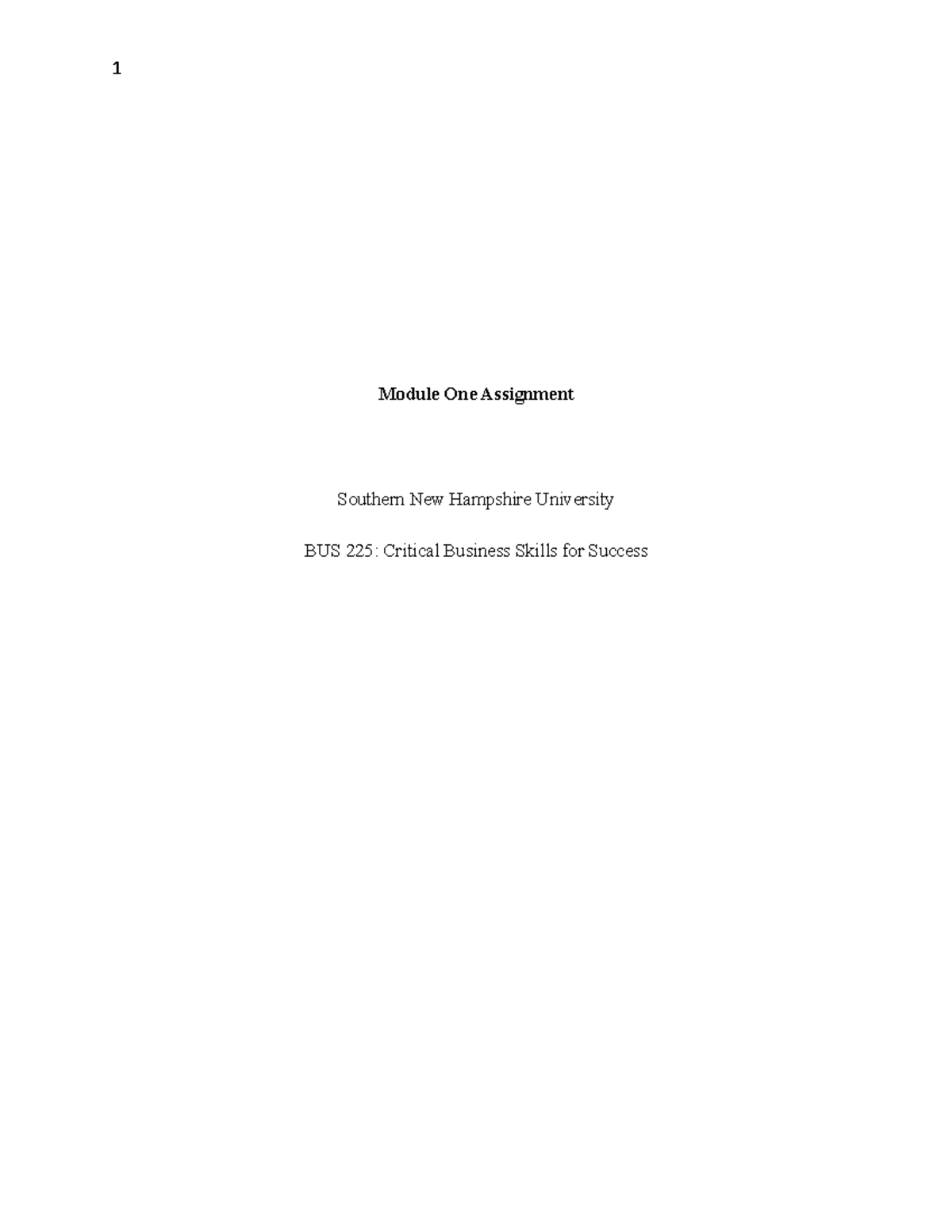 BUS 225 Module One Assignment - Module One Assignment Southern New ...