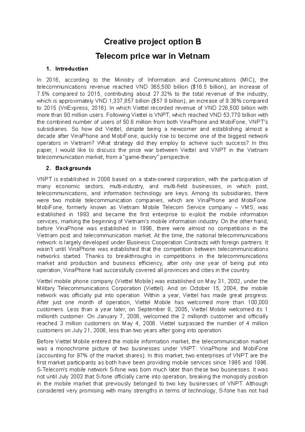 Craetive project: Telecom Price War Vietnam - Creative project option B ...