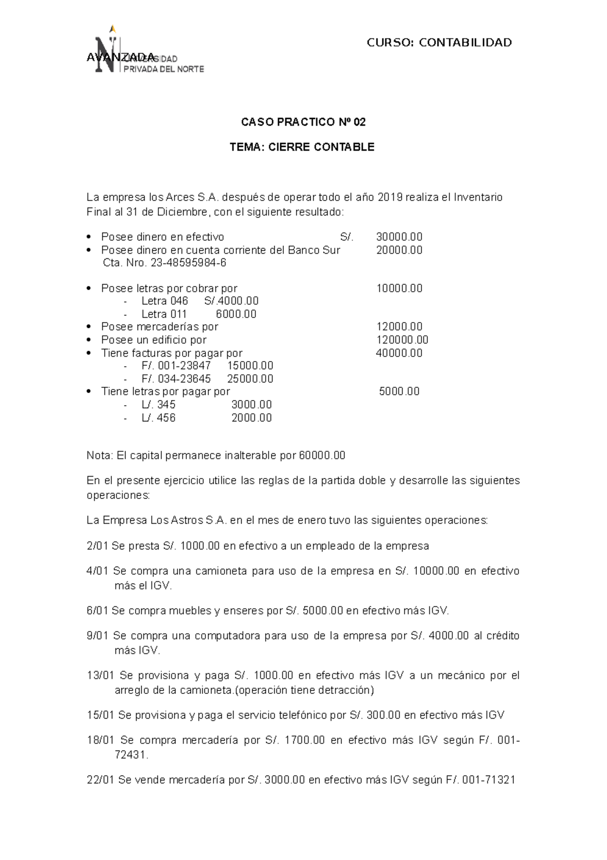 CASO 2 Balance DE Comprobaci n CURSO CONTABILIDAD AVANZADA CASO