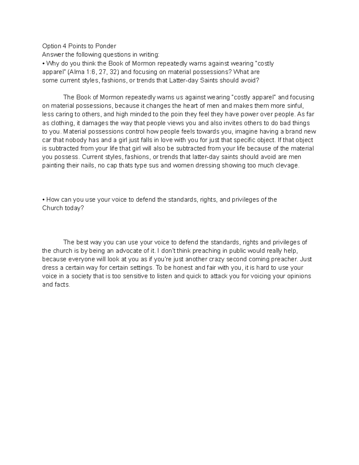 Option 4 Points to Ponder - Option 4 Points to Ponder Answer the ...