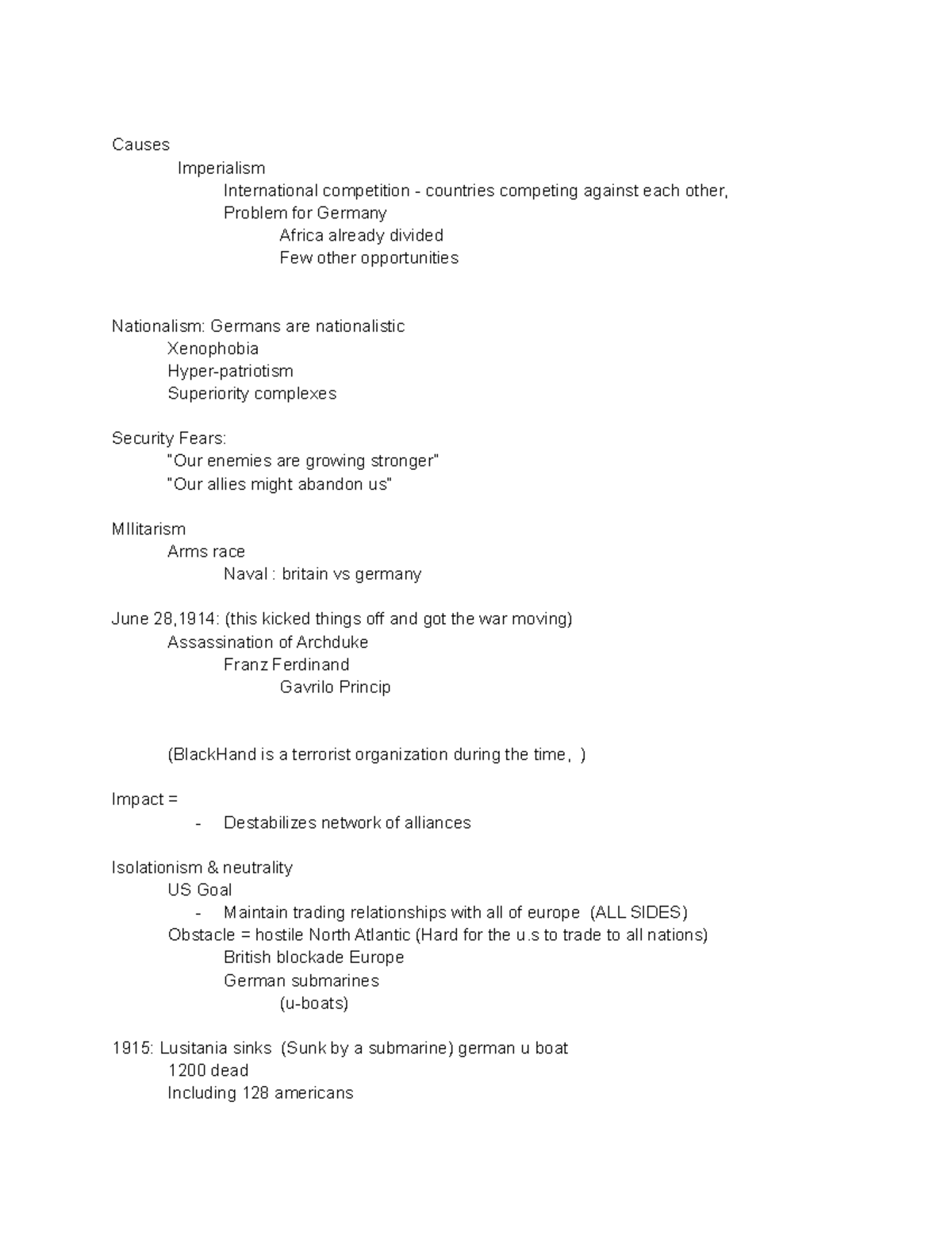 The Great War - Lecture notes - Causes Imperialism International ...