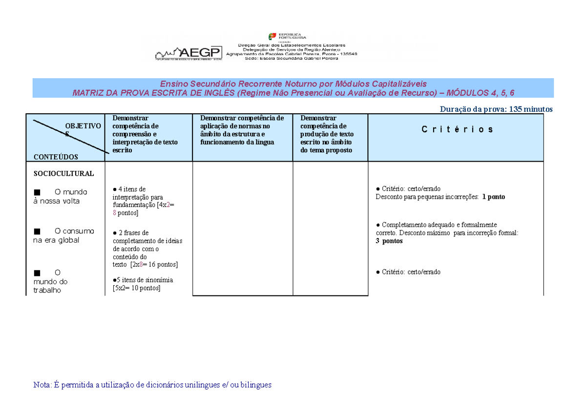 Matriz Ens Rec Inglês Móds. 4,5,6 - Duração da prova: 135 minutos ...