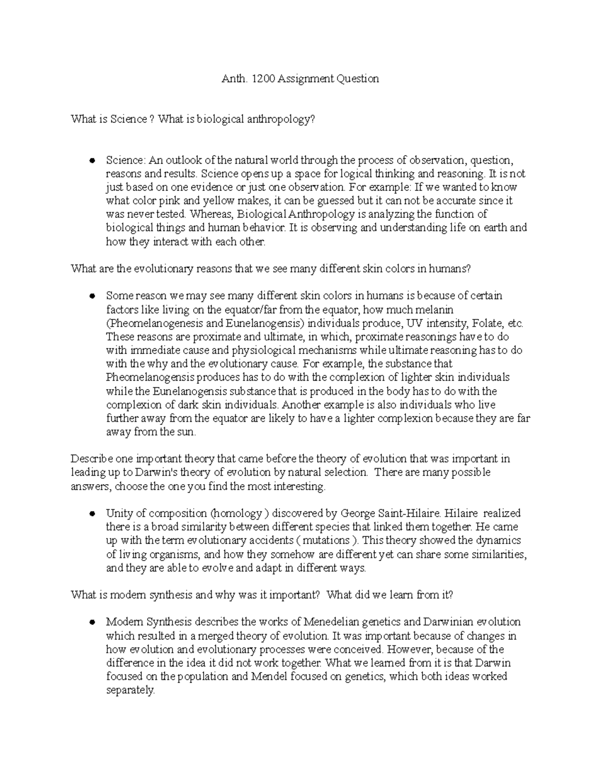 Anth. 1200 Assignment - Anth. 1200 Assignment Question What is Science ...