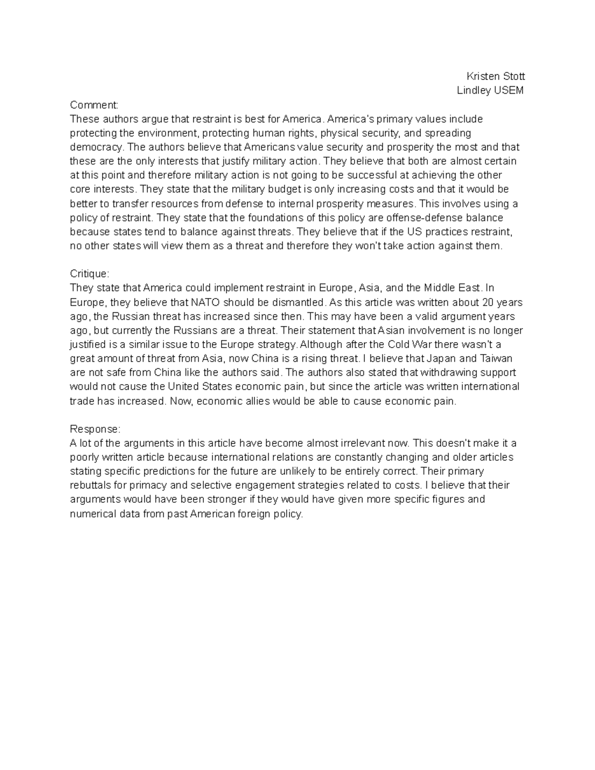 Gholz, Press, and Sapolsky - Kristen Stott Lindley USEM Comment: These ...