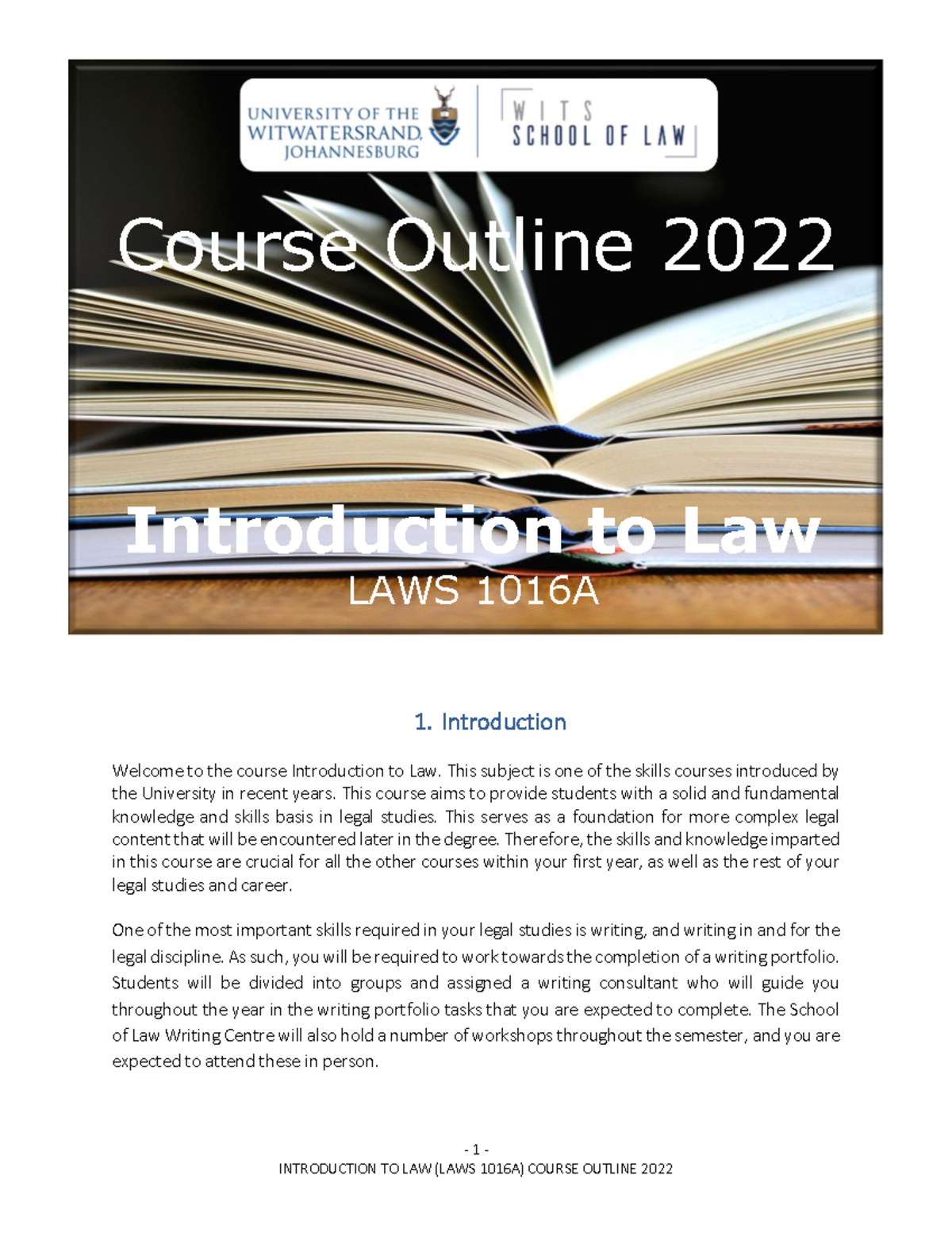 Intro to Law Part Time Course Outline 2022 - 1 - 1. Introduction ...