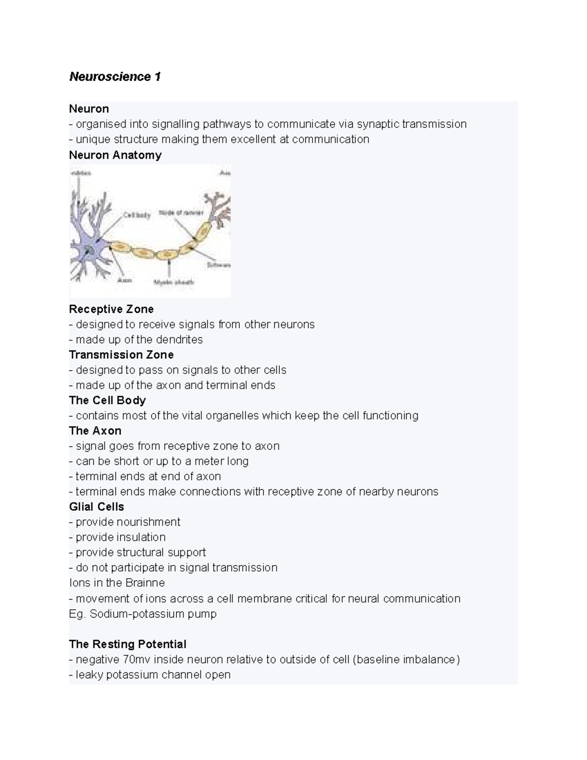 Neuro science 1 - Neuroscience 1 Neuron organised into signalling pathways to communicate via ...