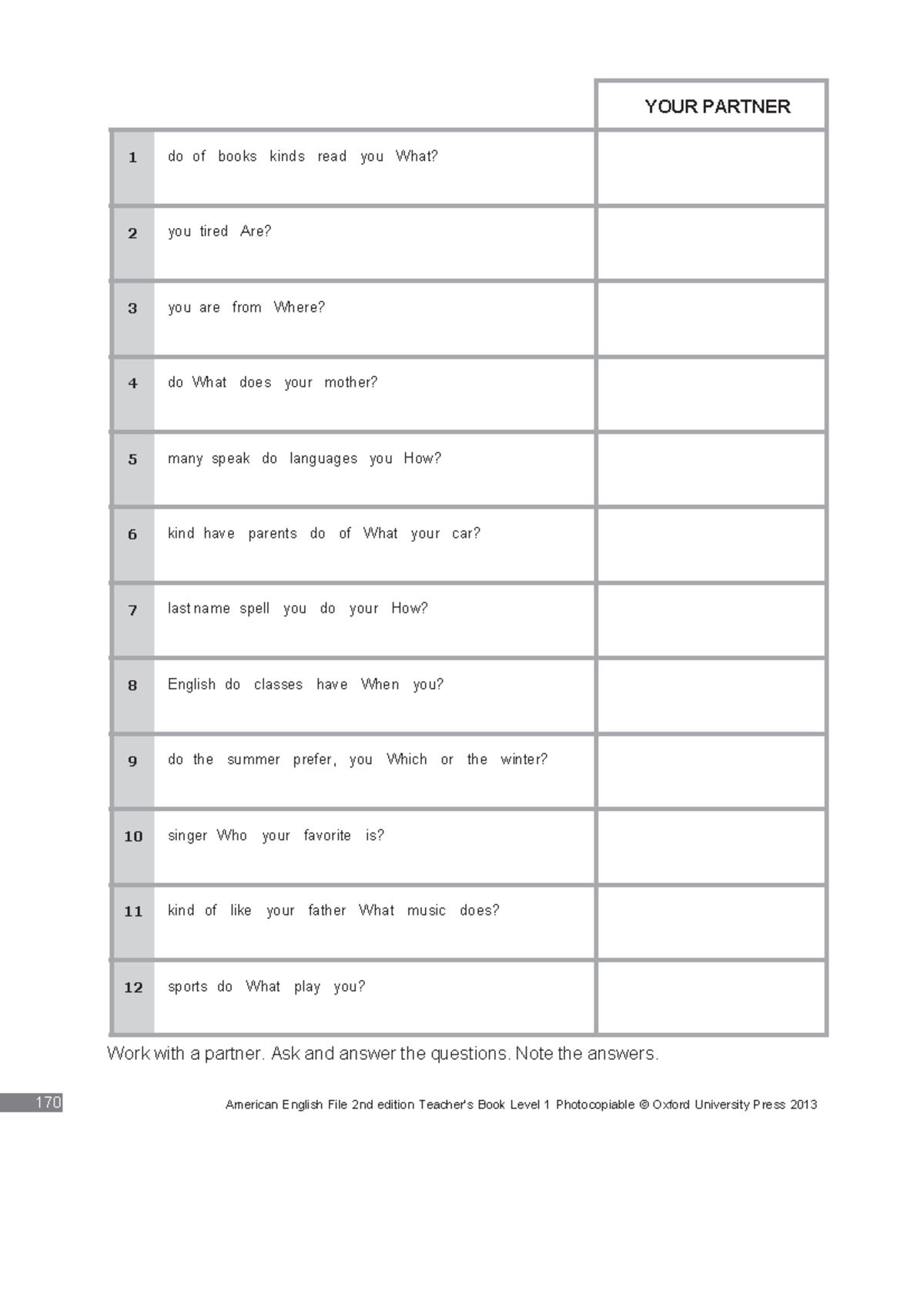 Practica de ejercicios sobre el Question Words - YOUR PARTNER 1 do of ...