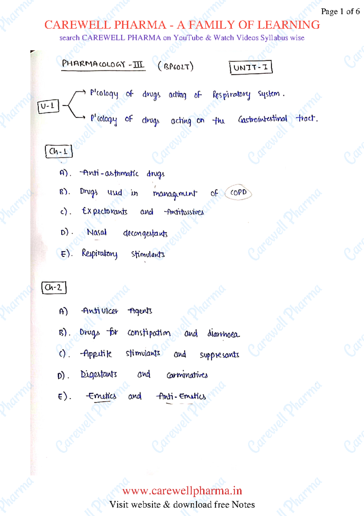 P1 U1 cology 3 Carewell pharma - PHARMA coLOGY IIL (BPoLT) UNTT 1 P ...