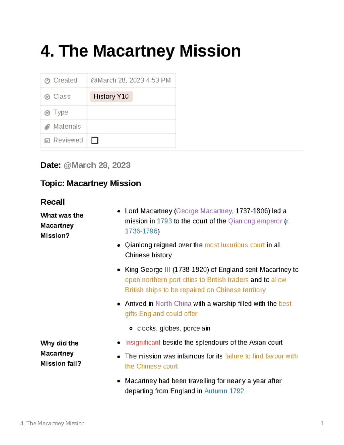 The Macartney Mission - 4. The Macartney Mission Created Class History ...