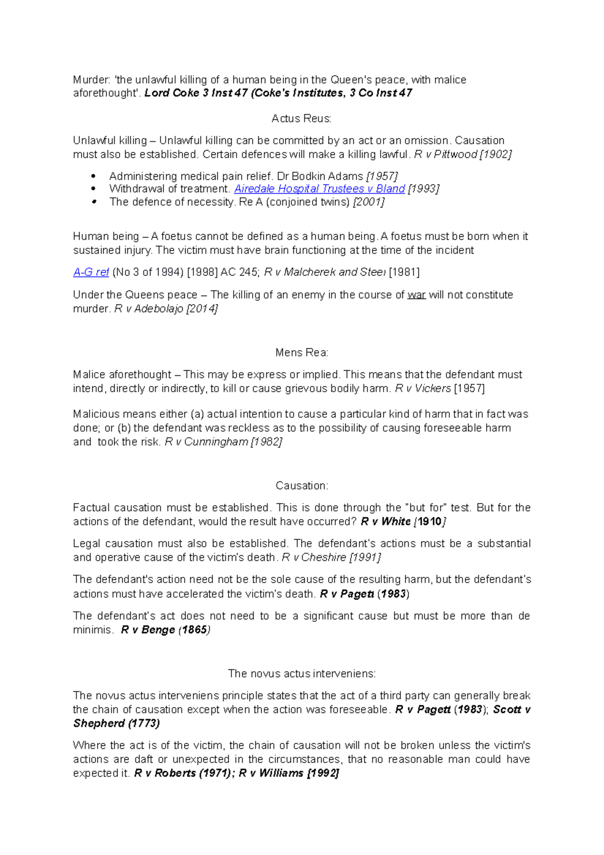 Murder - Lord Coke 3 Inst 47 (Coke's Institutes, 3 Co Inst 4 7 Actus ...