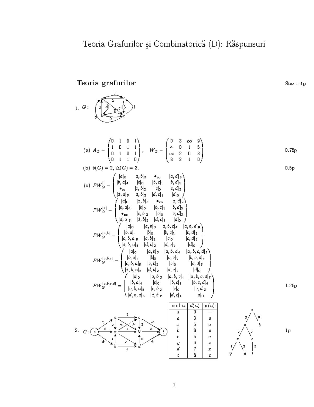Teoria Grafurilor si Combinatorica - Exam Answers 2017 - Row C - Teoria Grafurilor ¸si - Studocu