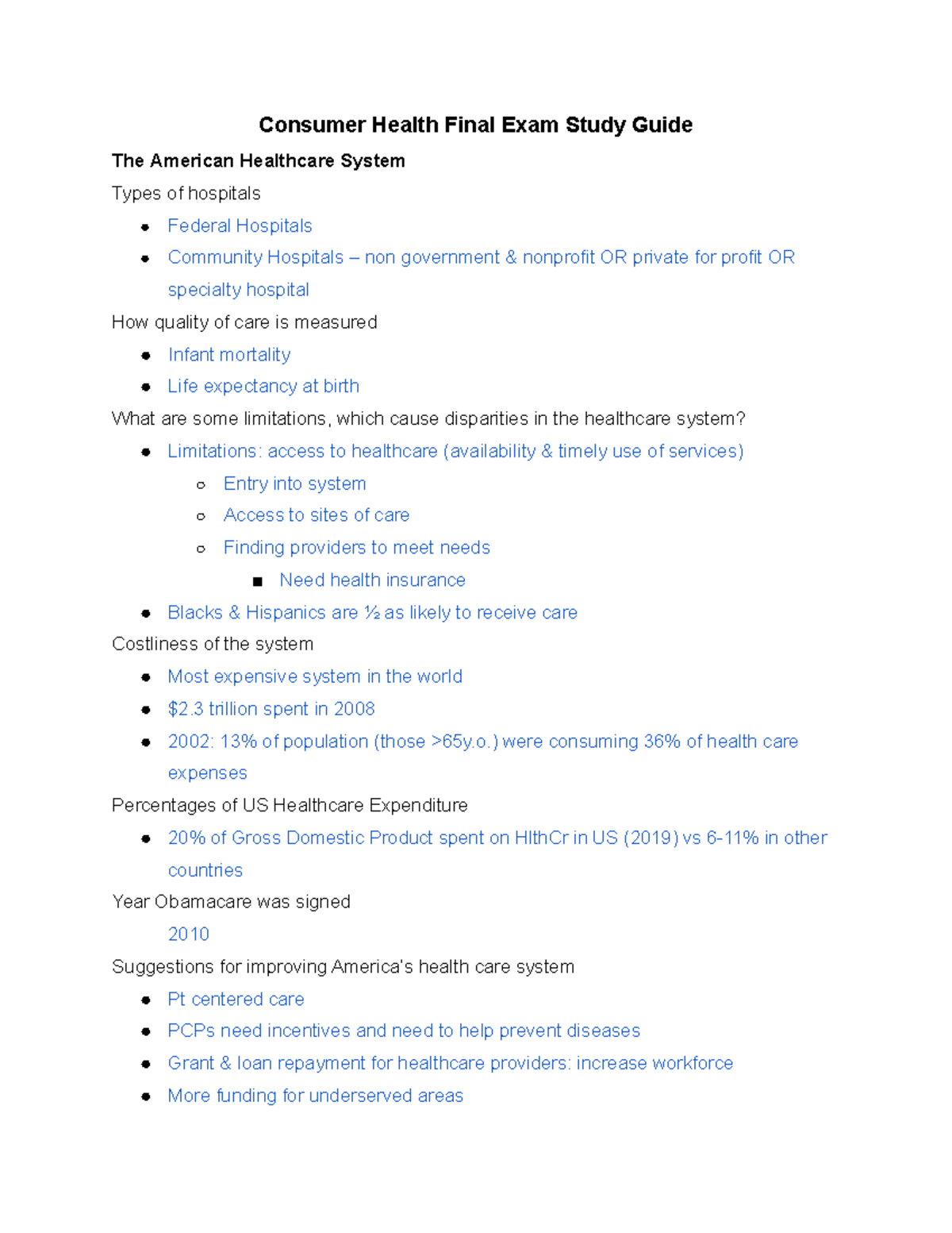 Consumer Health Final Review Sheet - Consumer Health Final Exam Study ...