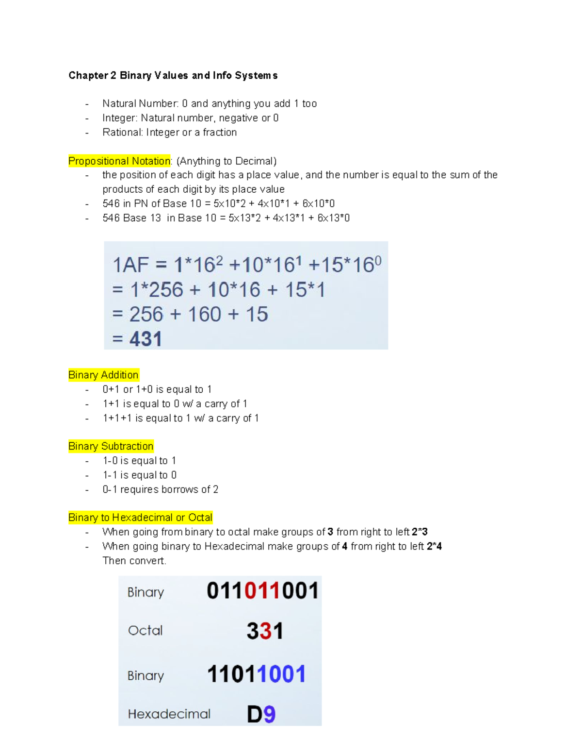 ITM 207 Study Guide - Chapter 2 Binary Values and Info Systems Natural ...
