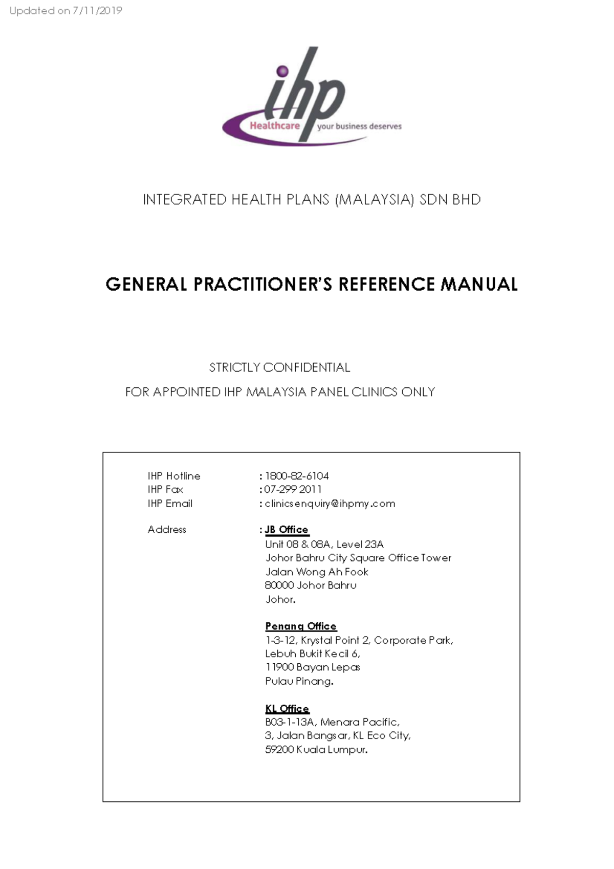 IHP GP Manual Guide Sept 2023 - (AT -6Sept23) - Updated on 7/11/ INTEGRATED HEALTH PLANS ...