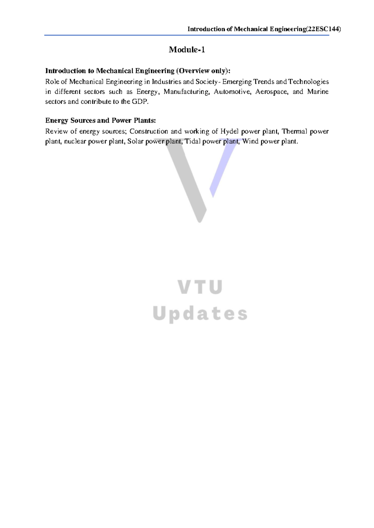 IME-Module 1 - ESESC([21EME15/25] Module- Introduction to Mechanical Engineering (Overview only ...