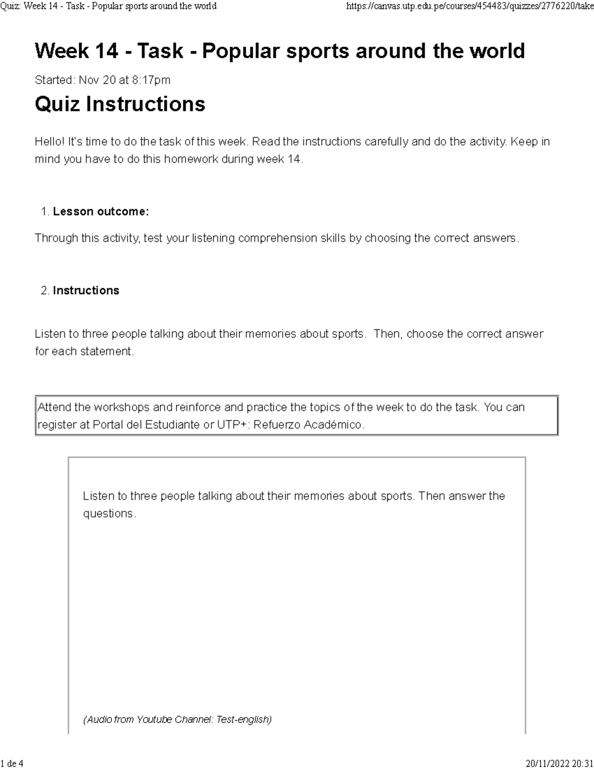 Quiz Week 14 - Task - Popular sports around the world - Week 14 - Task ...