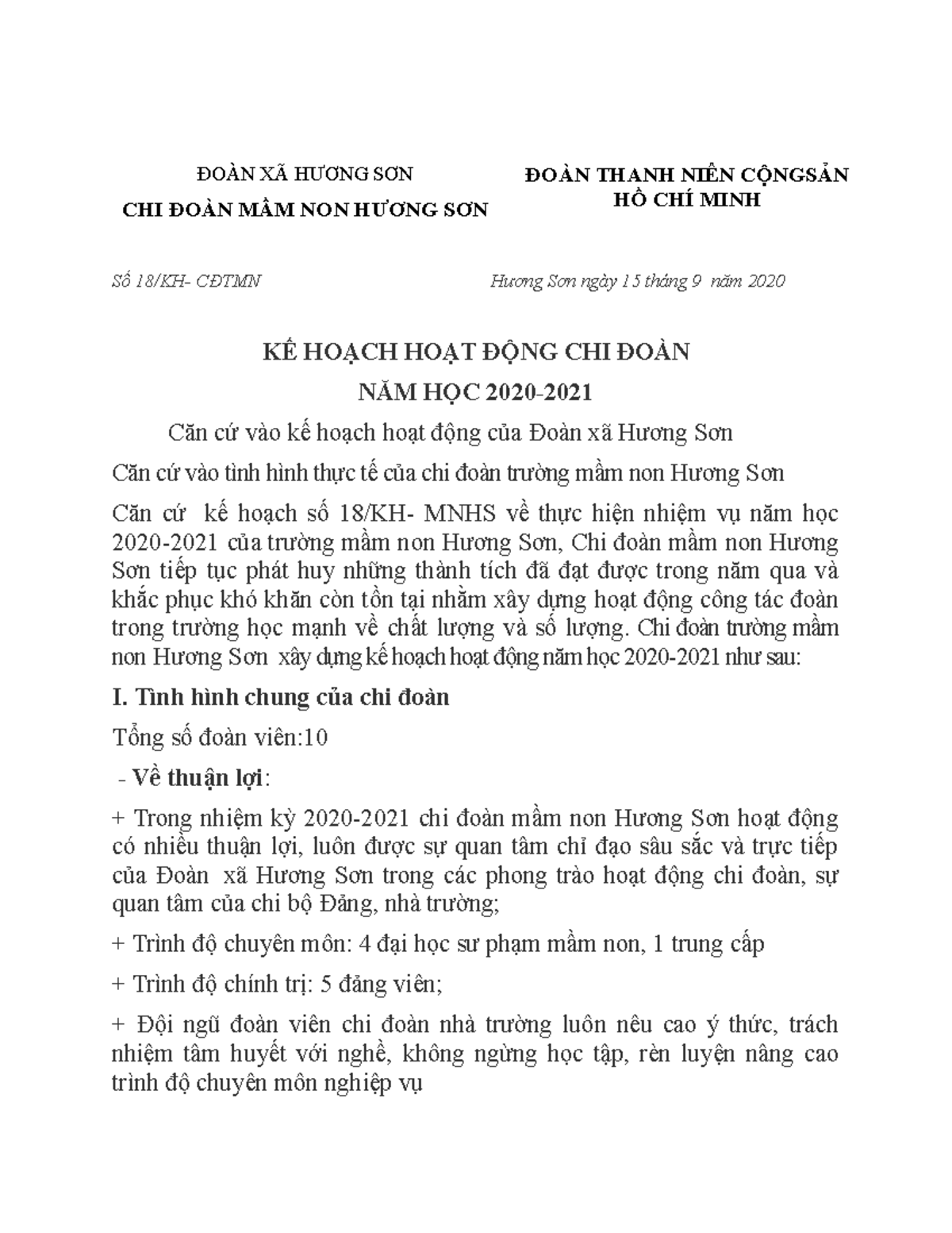 Khhd chi doan 512202015 - ĐOÀN XÃ HƯƠNG SƠN CHI ĐOÀN MẦM NON HƯƠNG SƠN ...