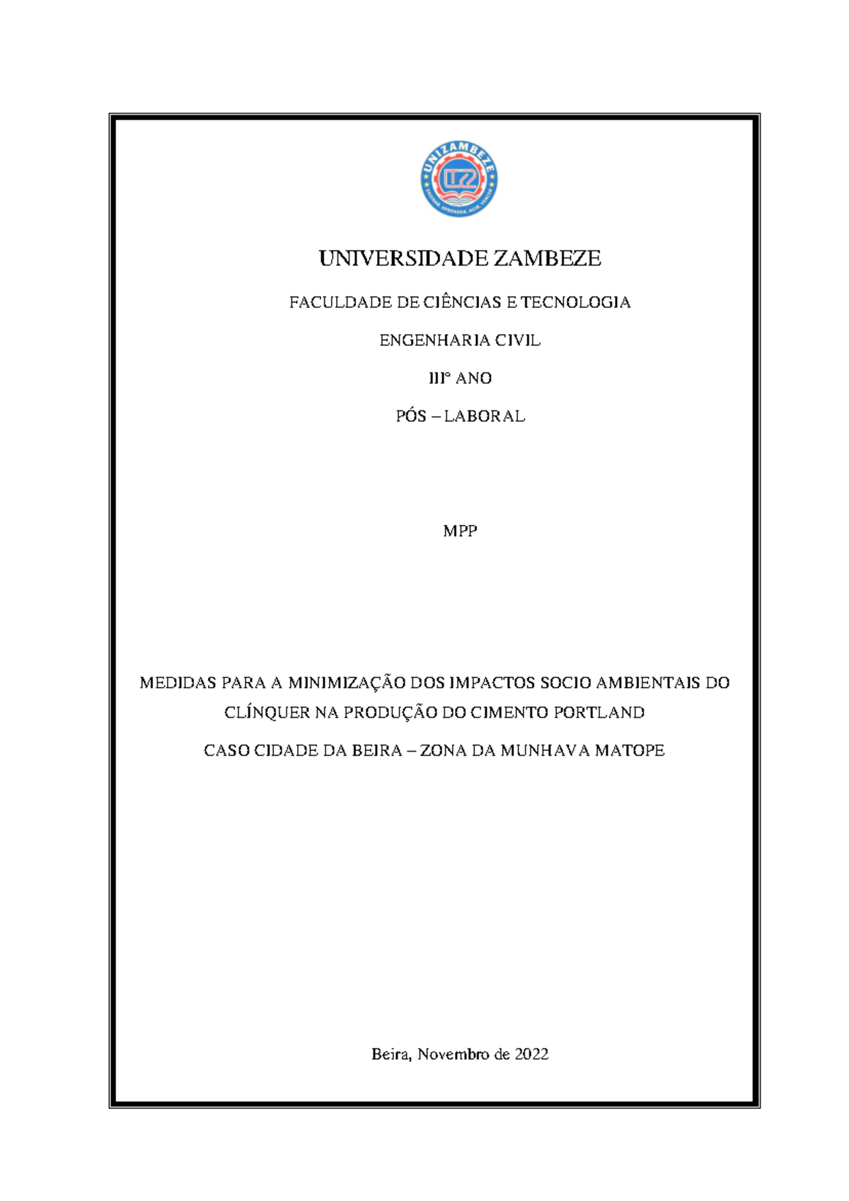 Impacto do Clinquer na Produção do Cimento - UNIVERSIDADE ZAMBEZE ...