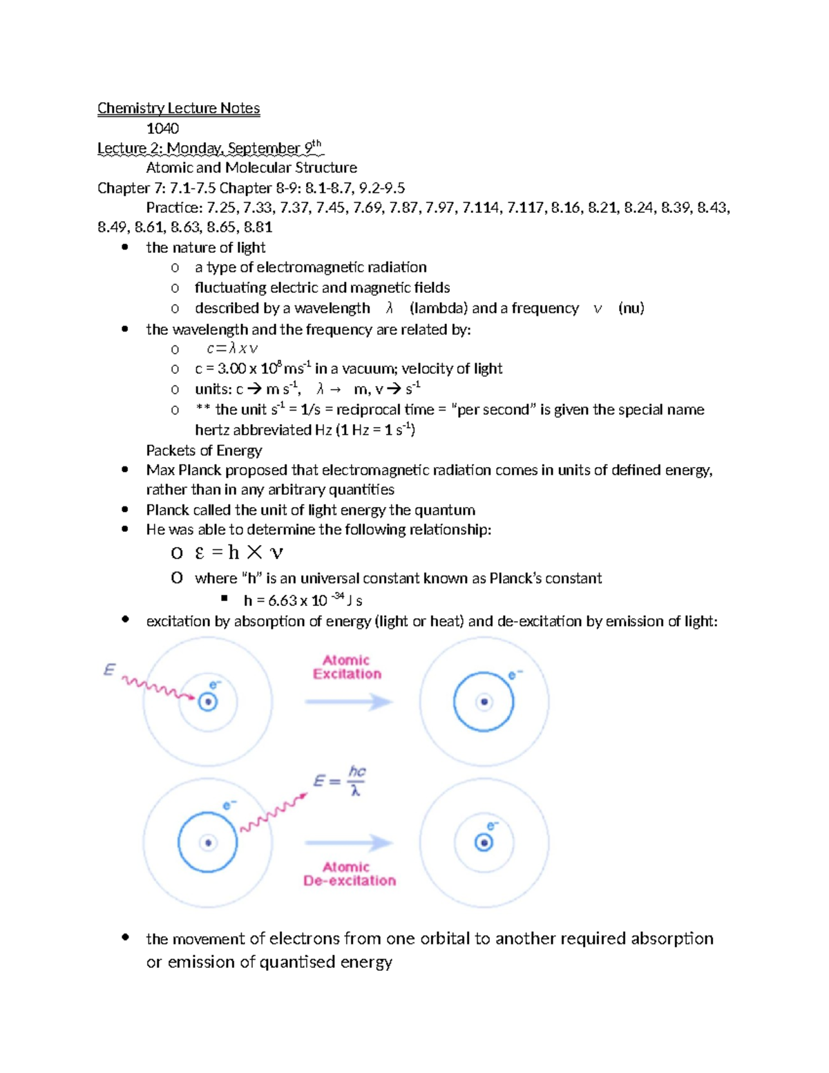 Chemistry Lecture atomic structure - Chemistry Lecture Notes 1040 ...