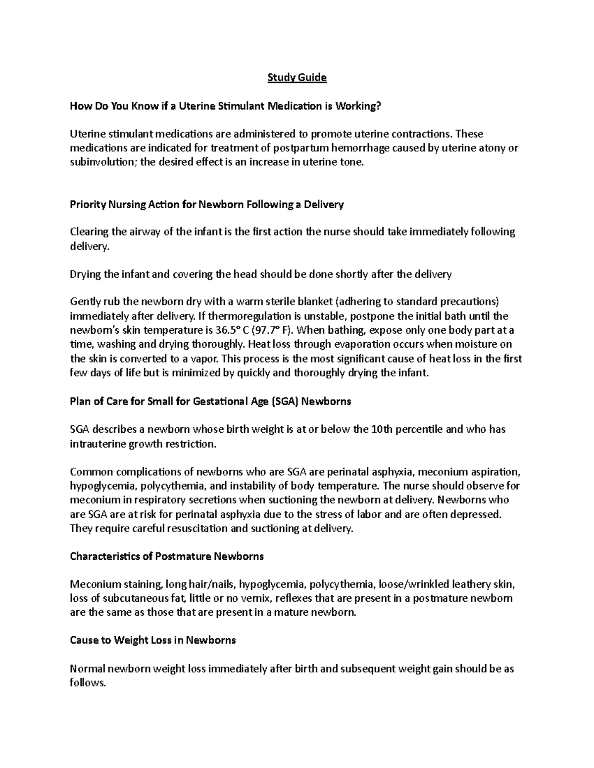 Study Guide POST - Study Guide How Do You Know if a Uterine Stimulant ...