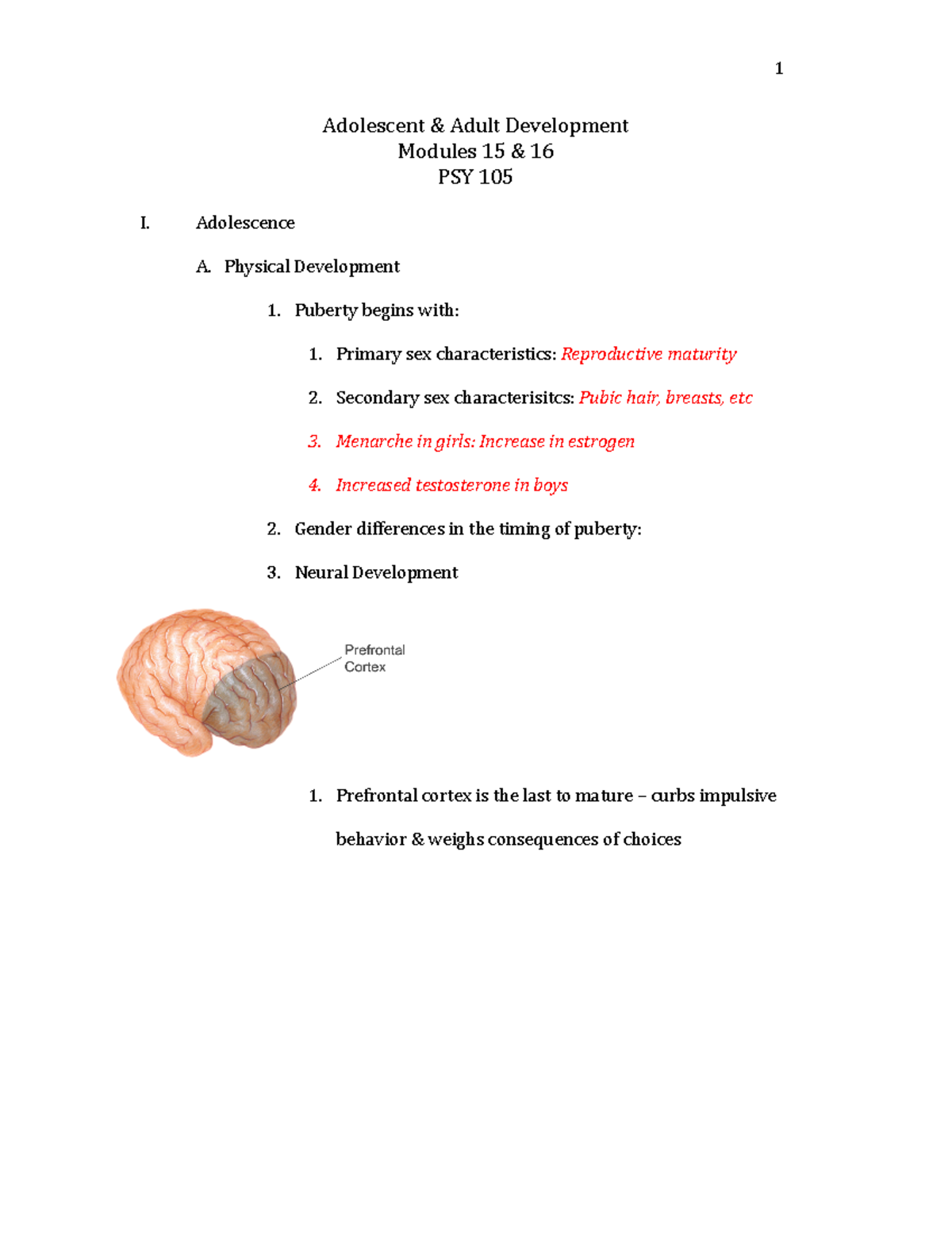 PSY105 Modules 15-16 - Adolescence Aging Notes - Adolescent & Adult ...