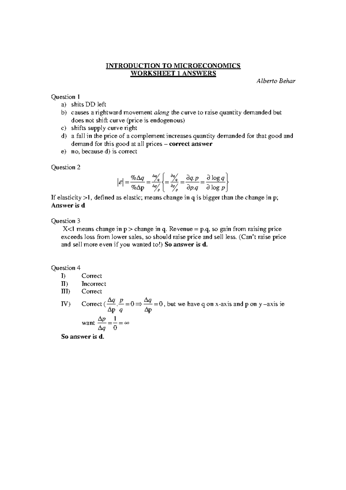 Microanswers 1 - Question and answers - INTRODUCTION TO MICROECONOMICS ...