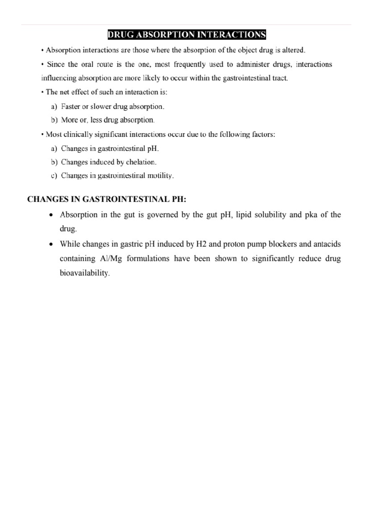 2.0 Pharmacokinetics of Drug interaction sample notes - DRUG ABSORPTION ...