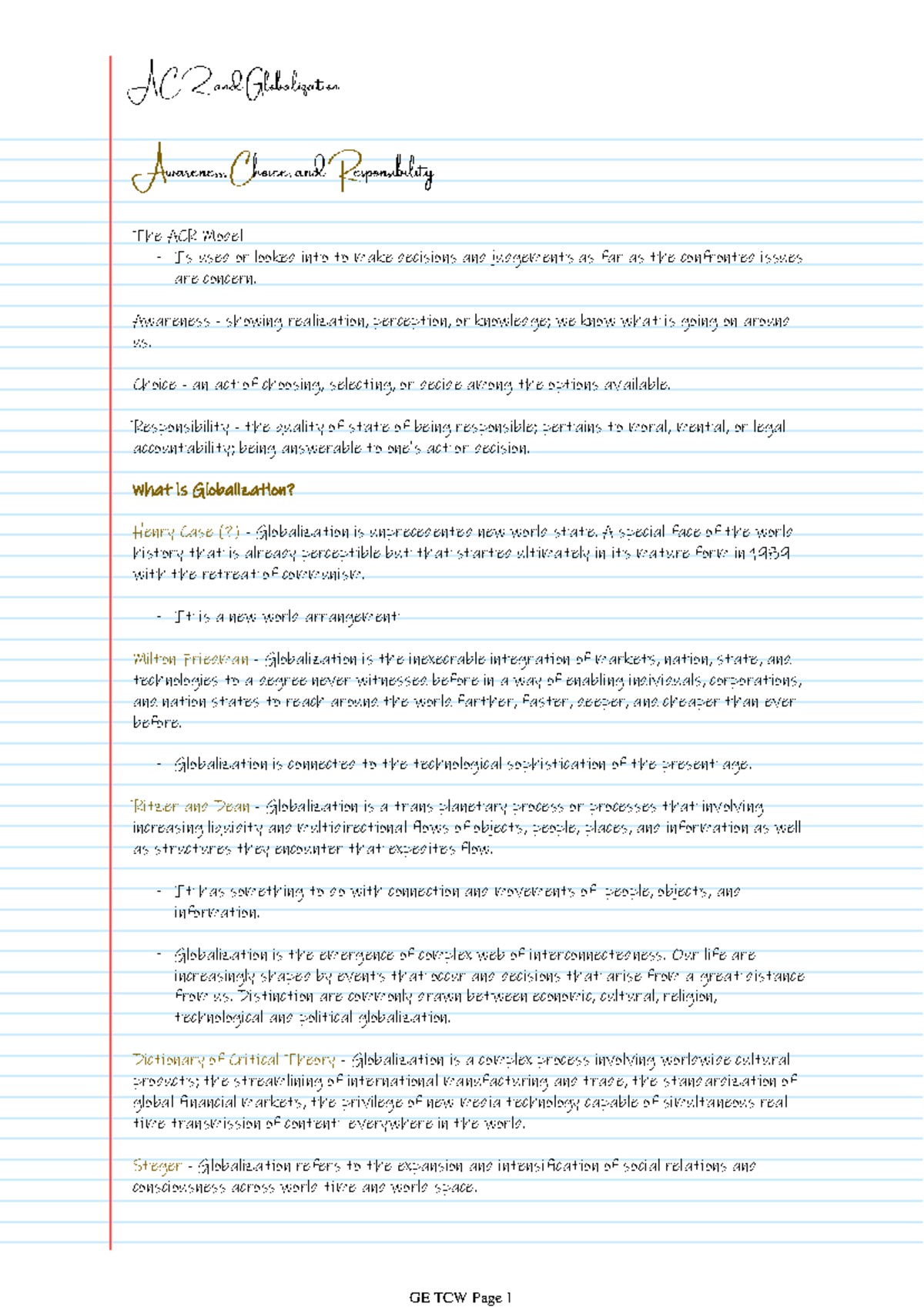 ACR and Globalization - The ACR Model Is used or looked into to make ...