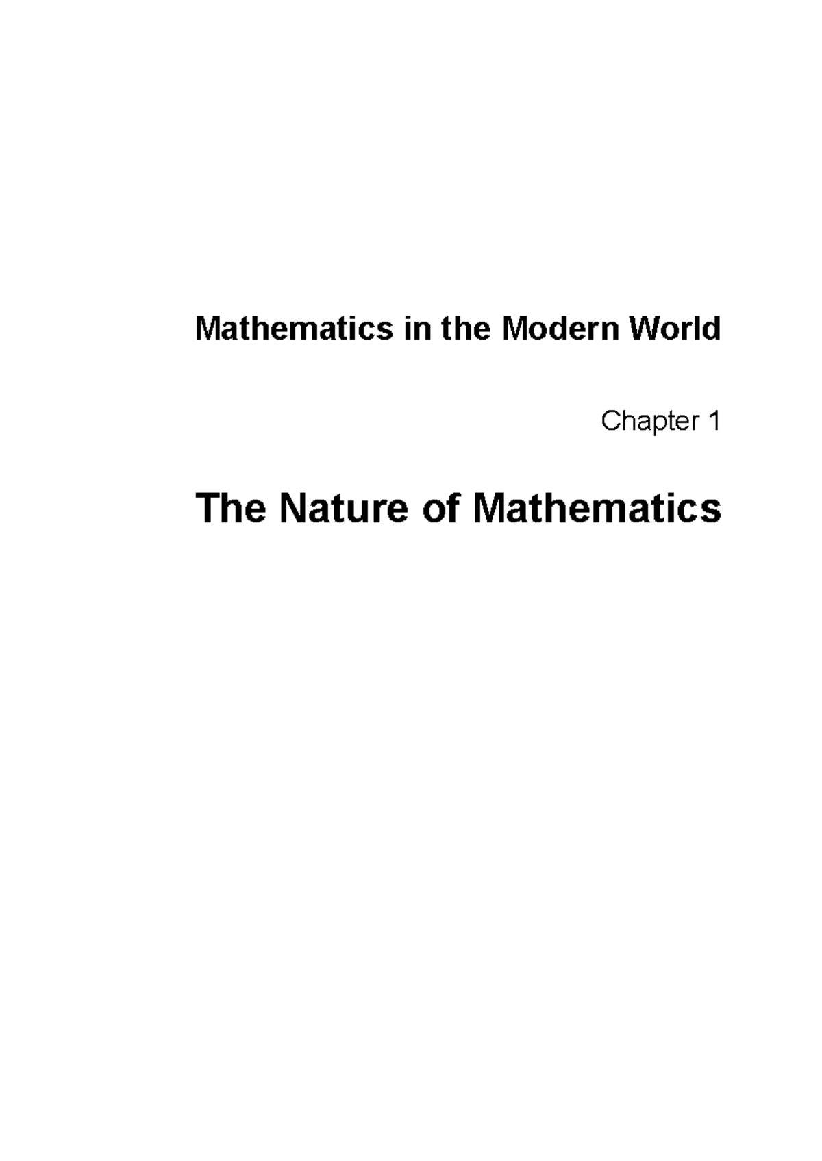 Chapter-1 - Mathematics in the Modern World Chapter 1 The Nature of ...