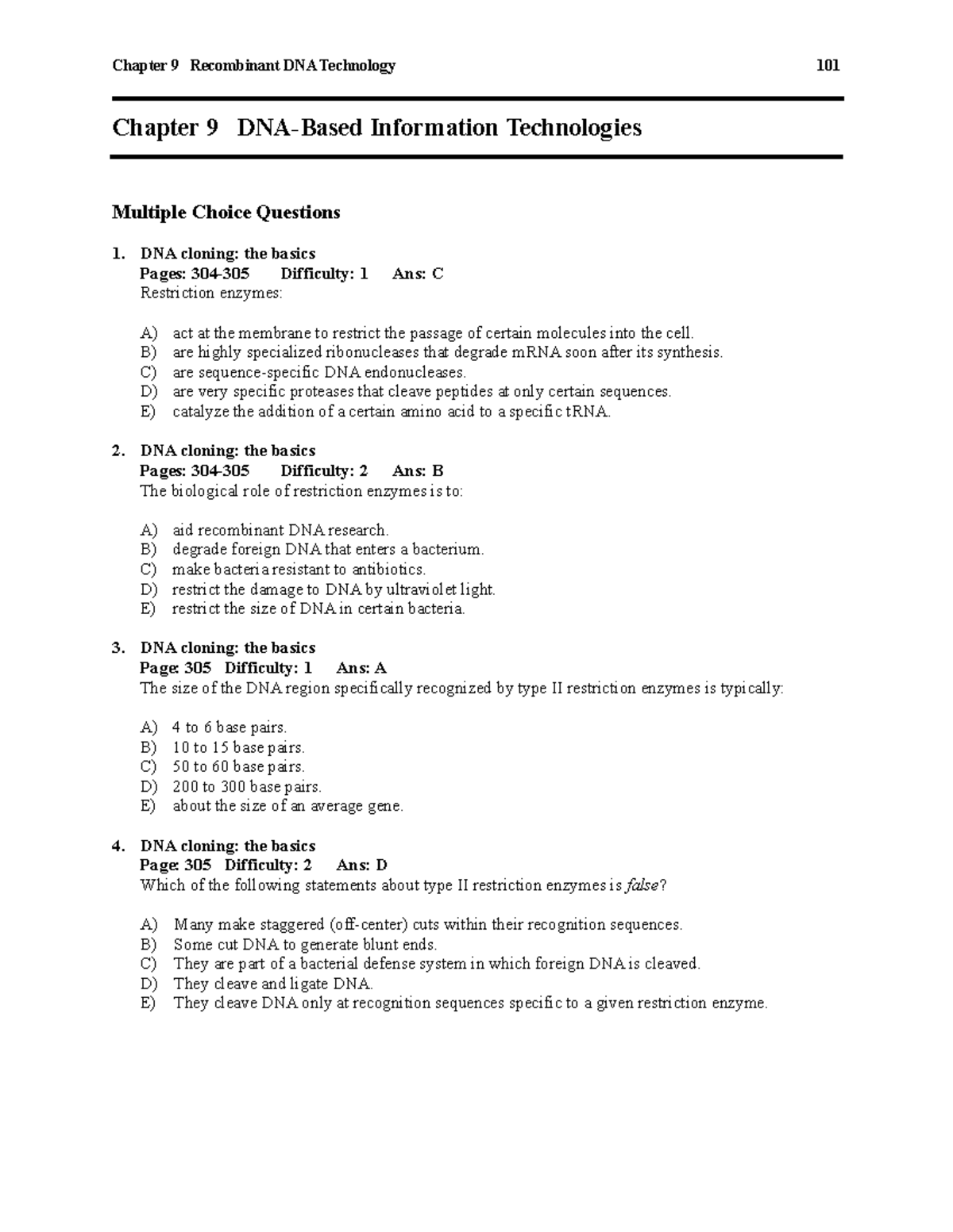 Chapter 9 - MCQ Questions - Chapter 9 DNA-Based Information ...