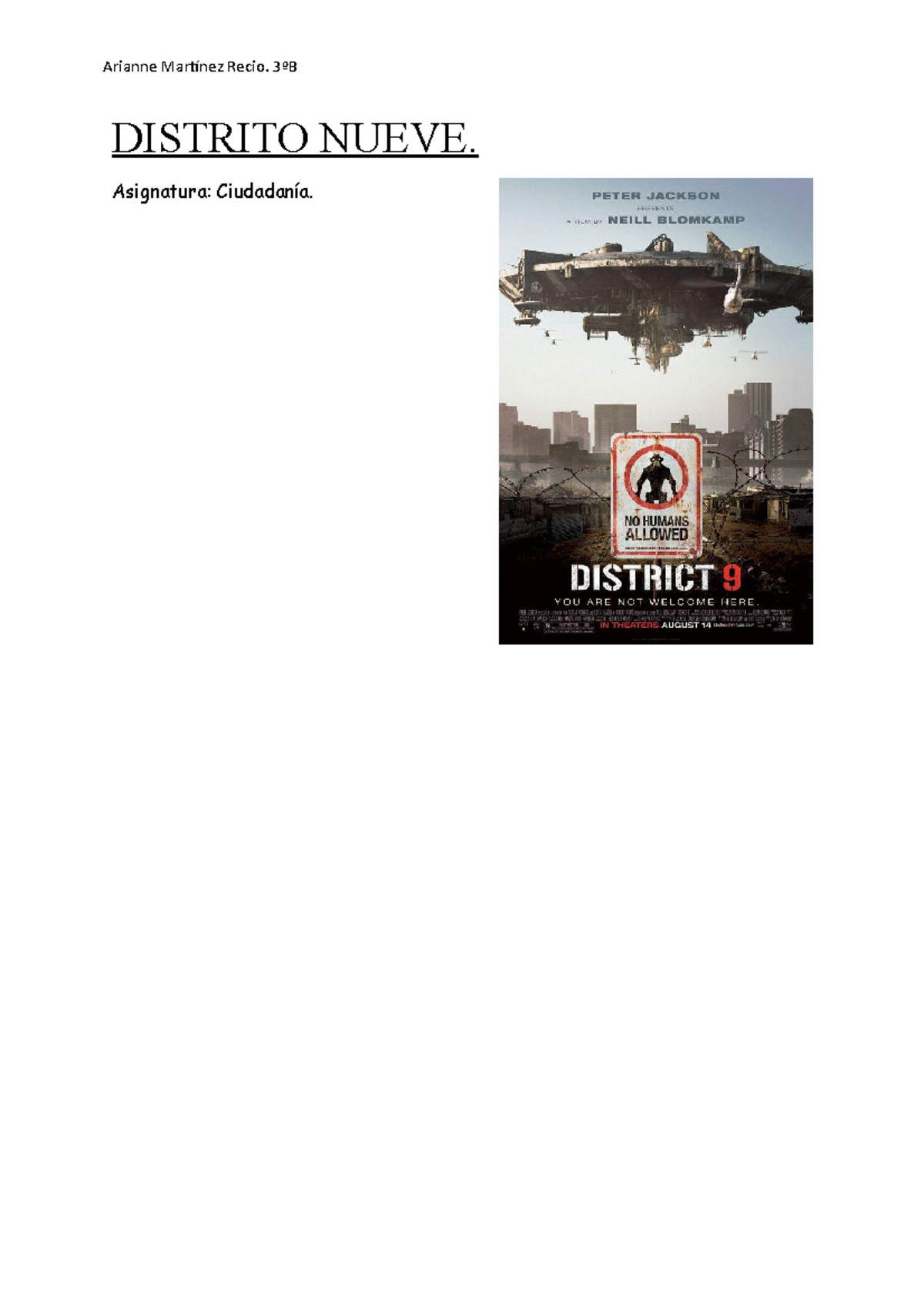 Trabajo ciudadania 2º evaluacion - DISTRITO NUEVE. Asignatura ...