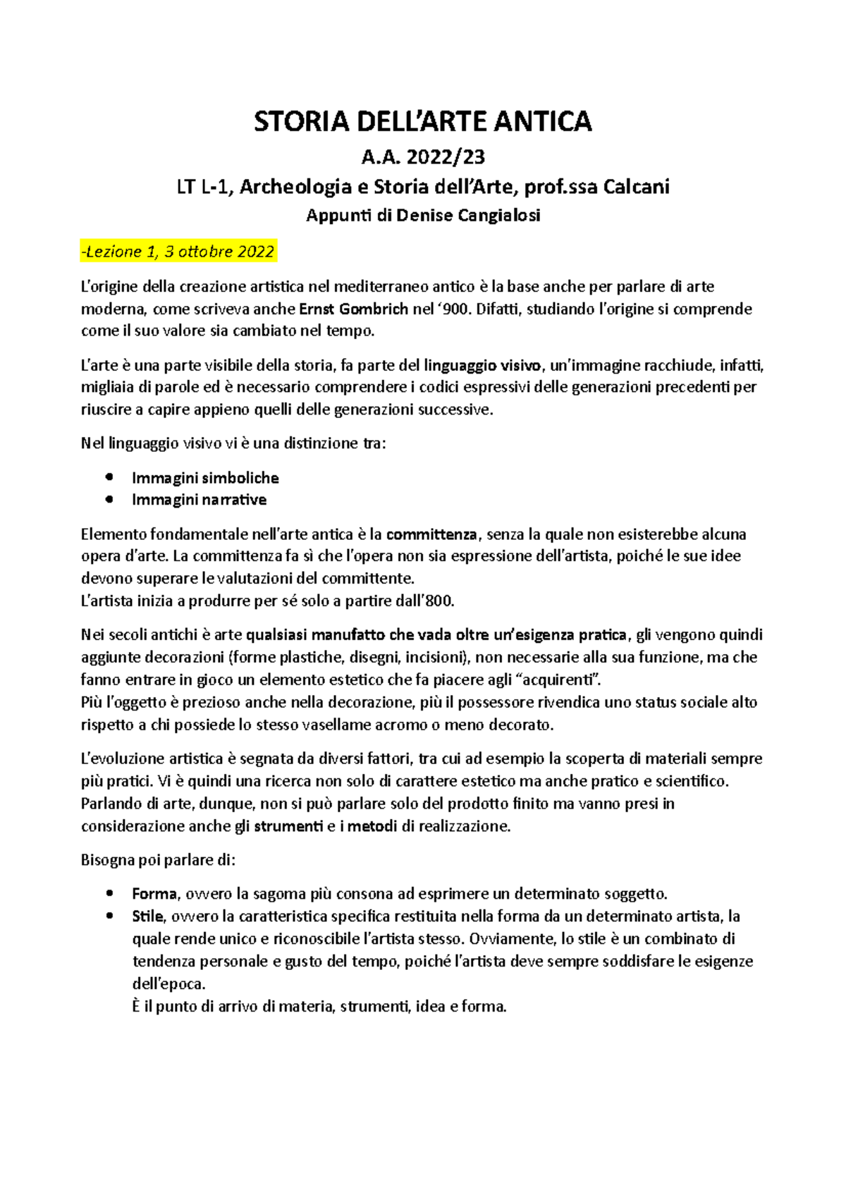 ARTE Antica - STORIA DELL’ARTE ANTICA A. 2022/ LT L-1, Archeologia e ...