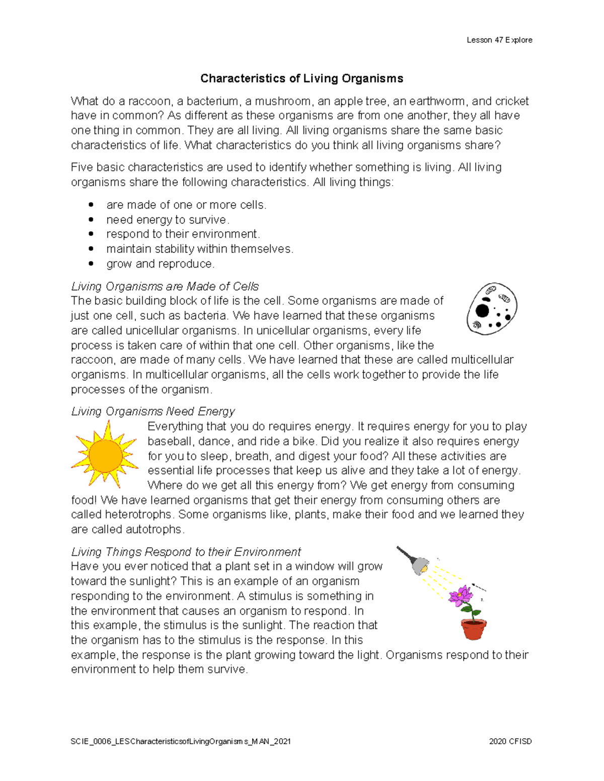 SCIE 0006 LES47Characteristicsof Living Organisms MAN 2021 - Lesson 47 ...