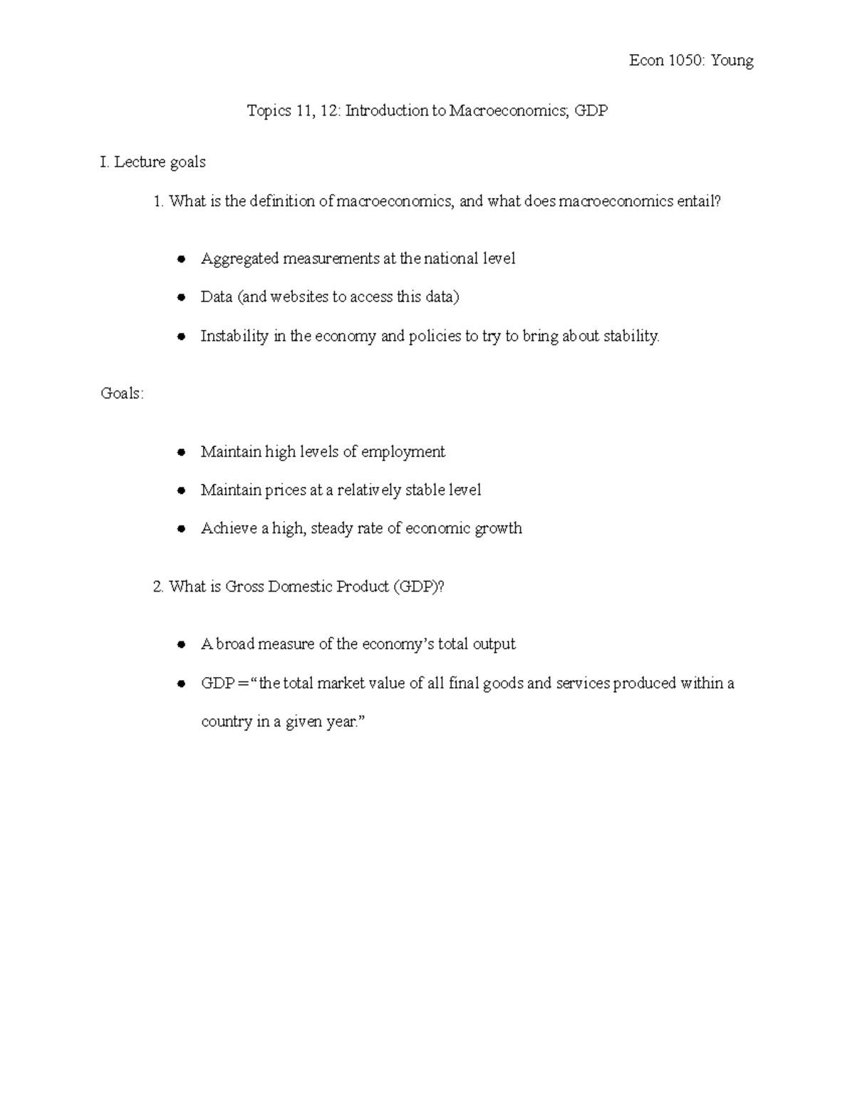 1050 - Lecture Guide - 11 12. Intro to Macroeconomics GDP - Econ 1050 ...