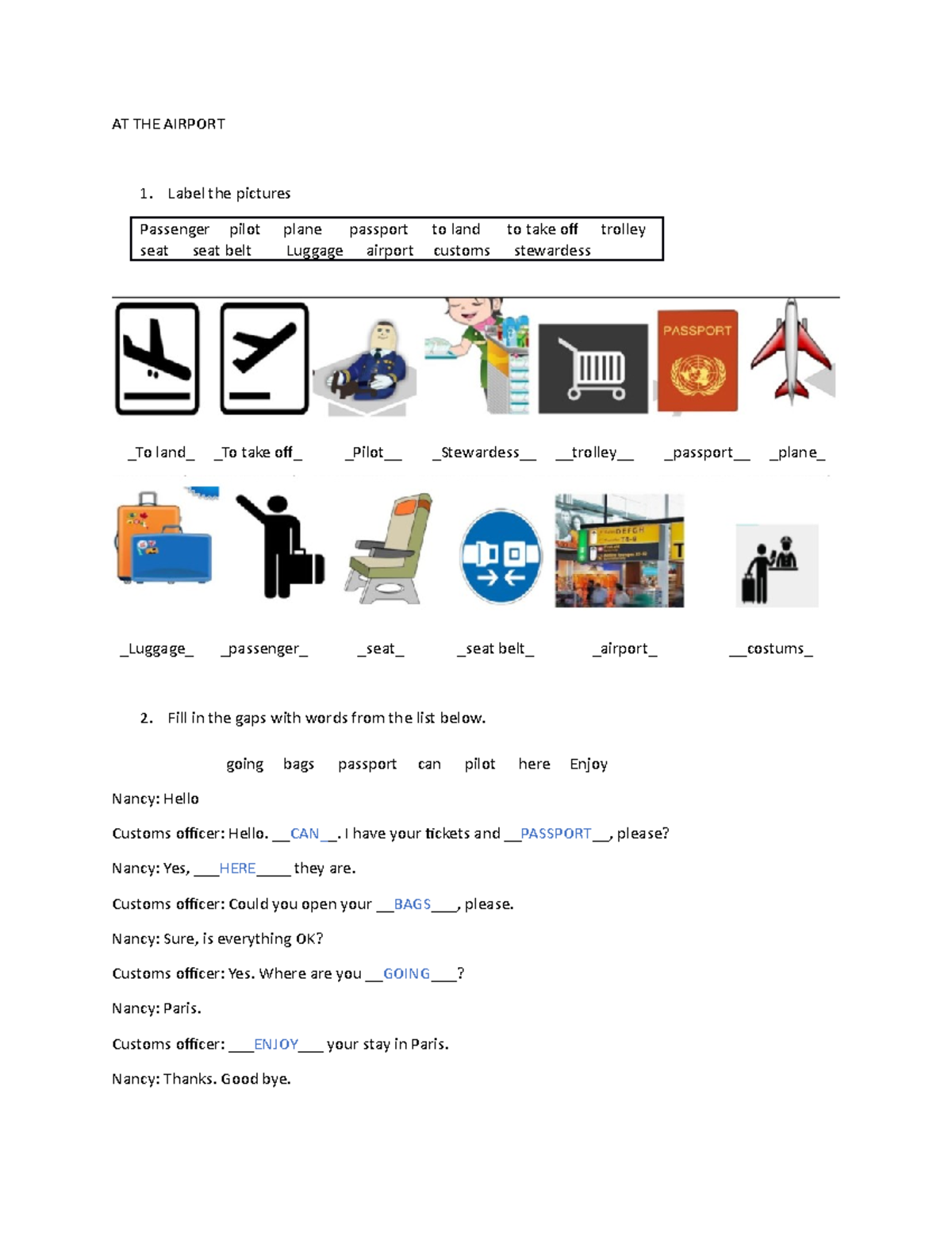 At the Airport Worksheet 5 - AT THE AIRPORT Label the pictures ...