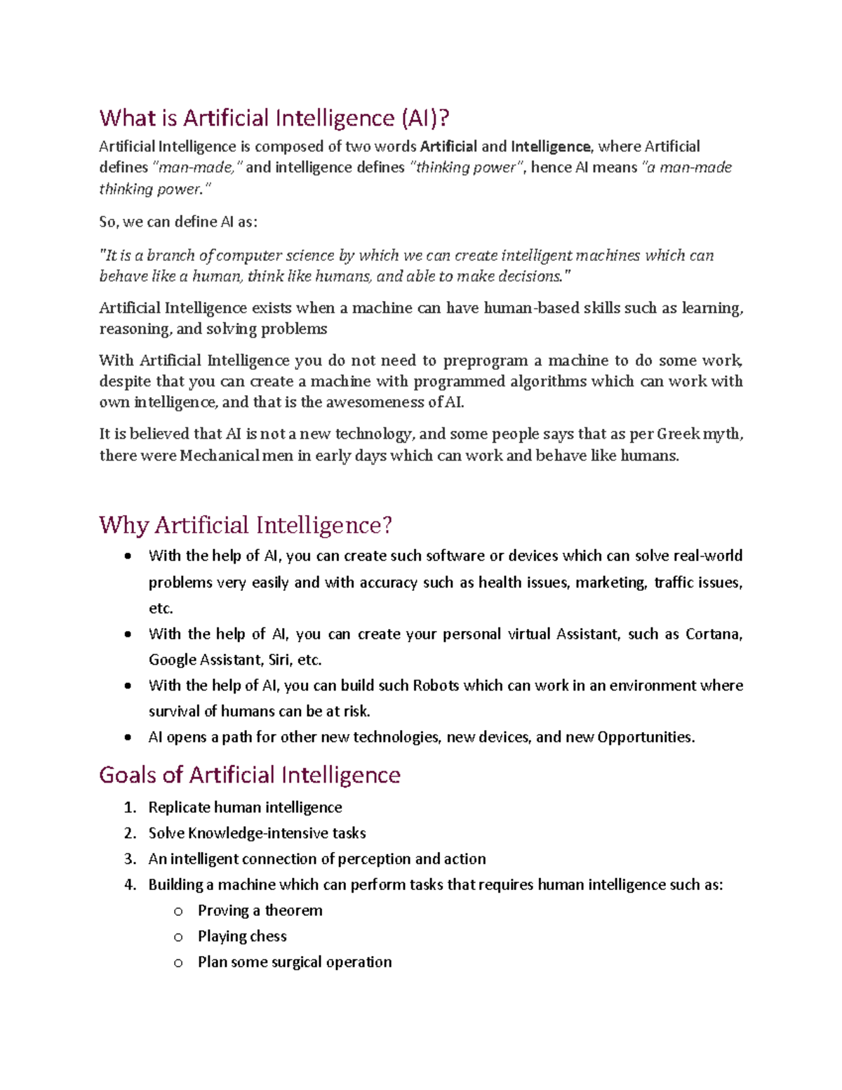 Unit 1 - jurkhf fhfgh fdhbfdgb fdgdfg - What is Artificial Intelligence ...