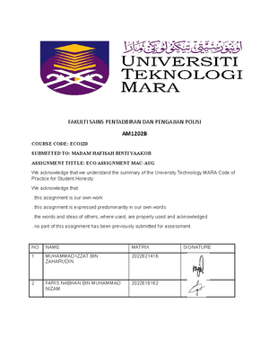 Principles of Economic - ECO120 - UiTM - Studocu