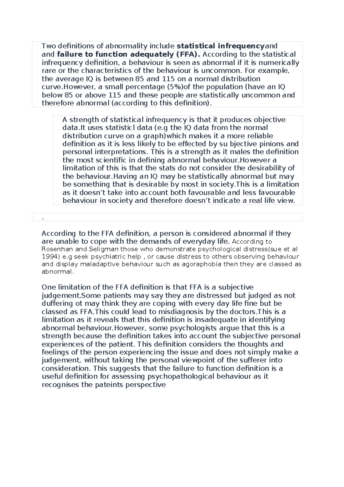 Two definitions of abnormality include - According to the statistical ...