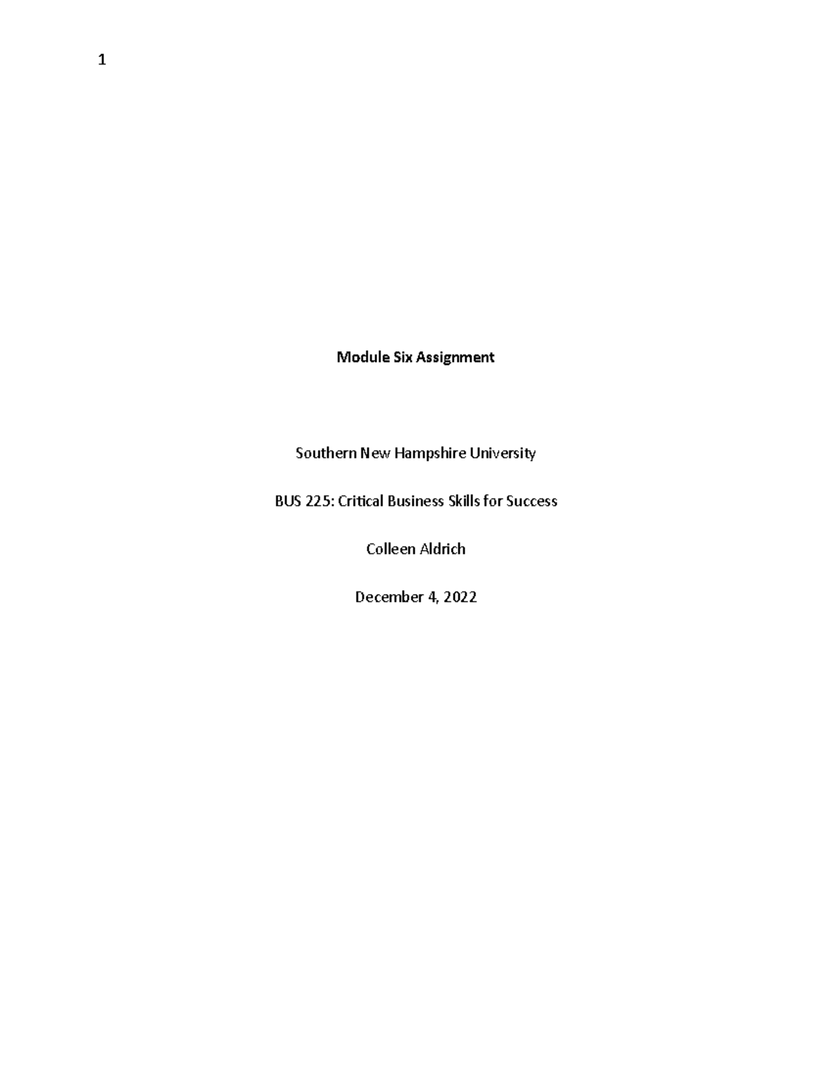 BUS225 Module Six Assignment Allen L - Module Six Assignment Southern ...