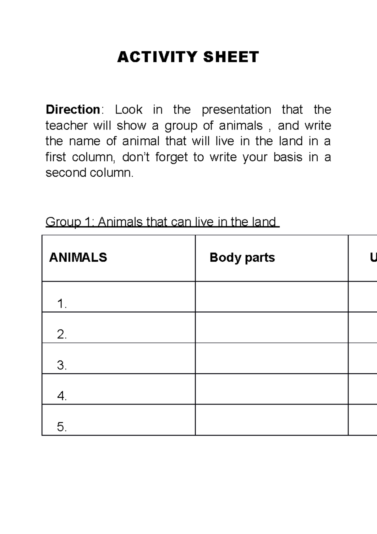 Activity sheet and evaluation science - ACTIVITY SHEET Direction : Look ...