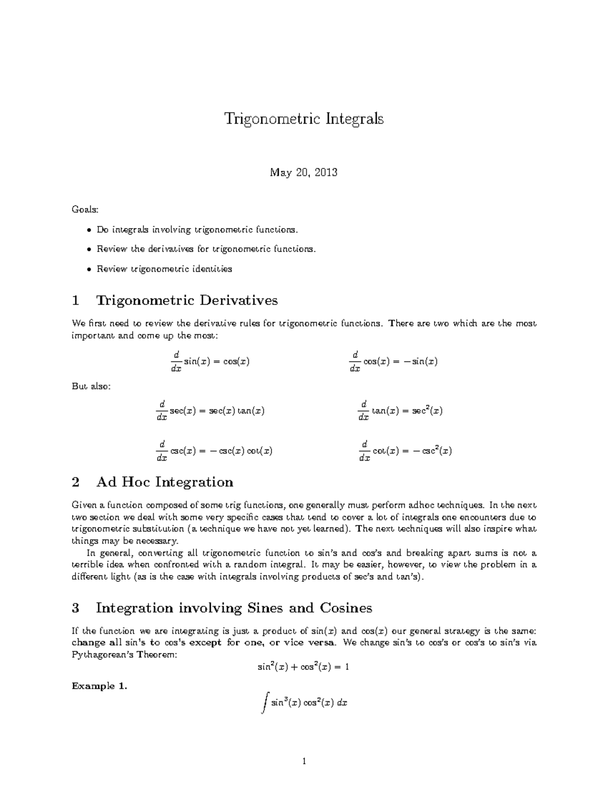 2-trig int - hi............... - Trigonometric Integrals May 20, 2013 ...