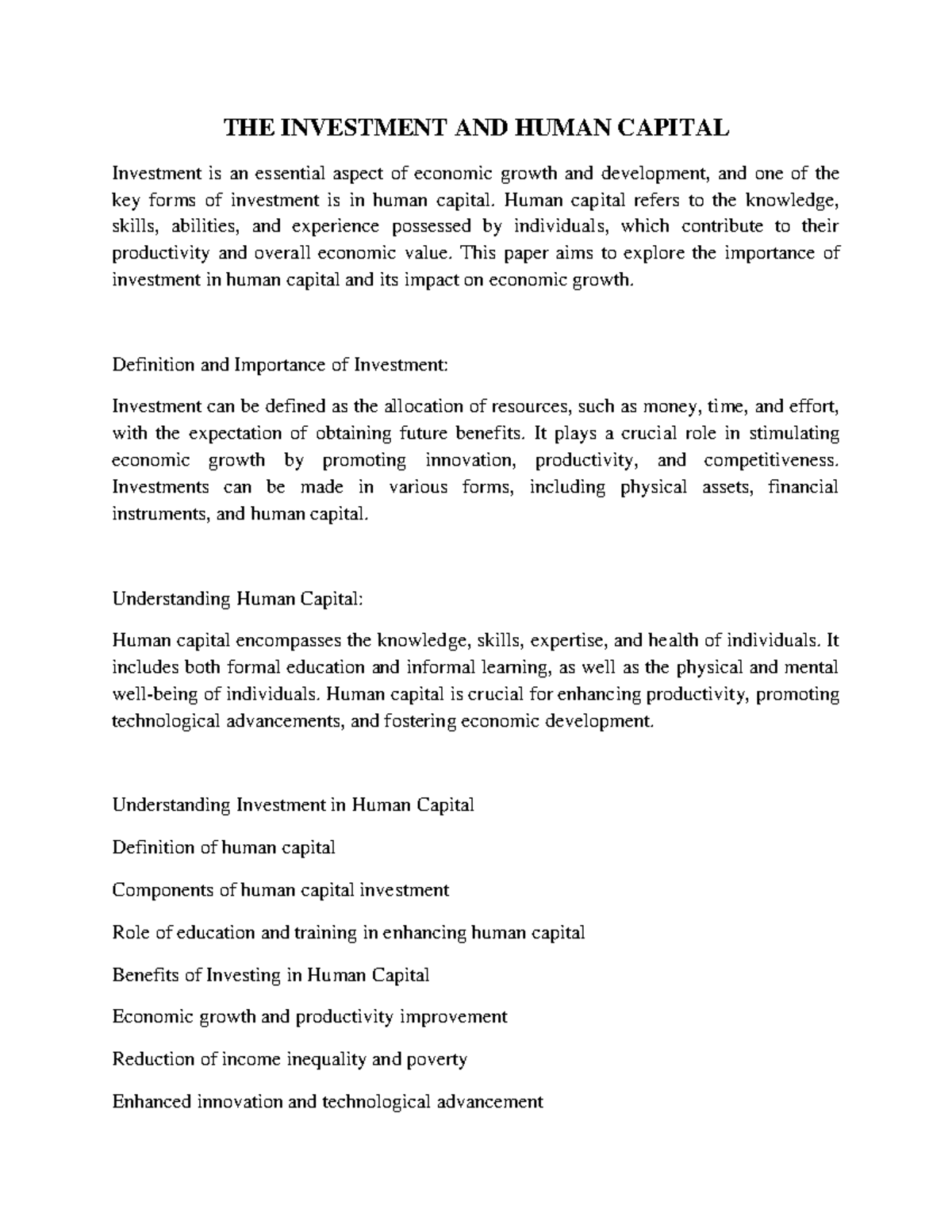 THE Investment AND Human Capital - THE INVESTMENT AND HUMAN CAPITAL ...