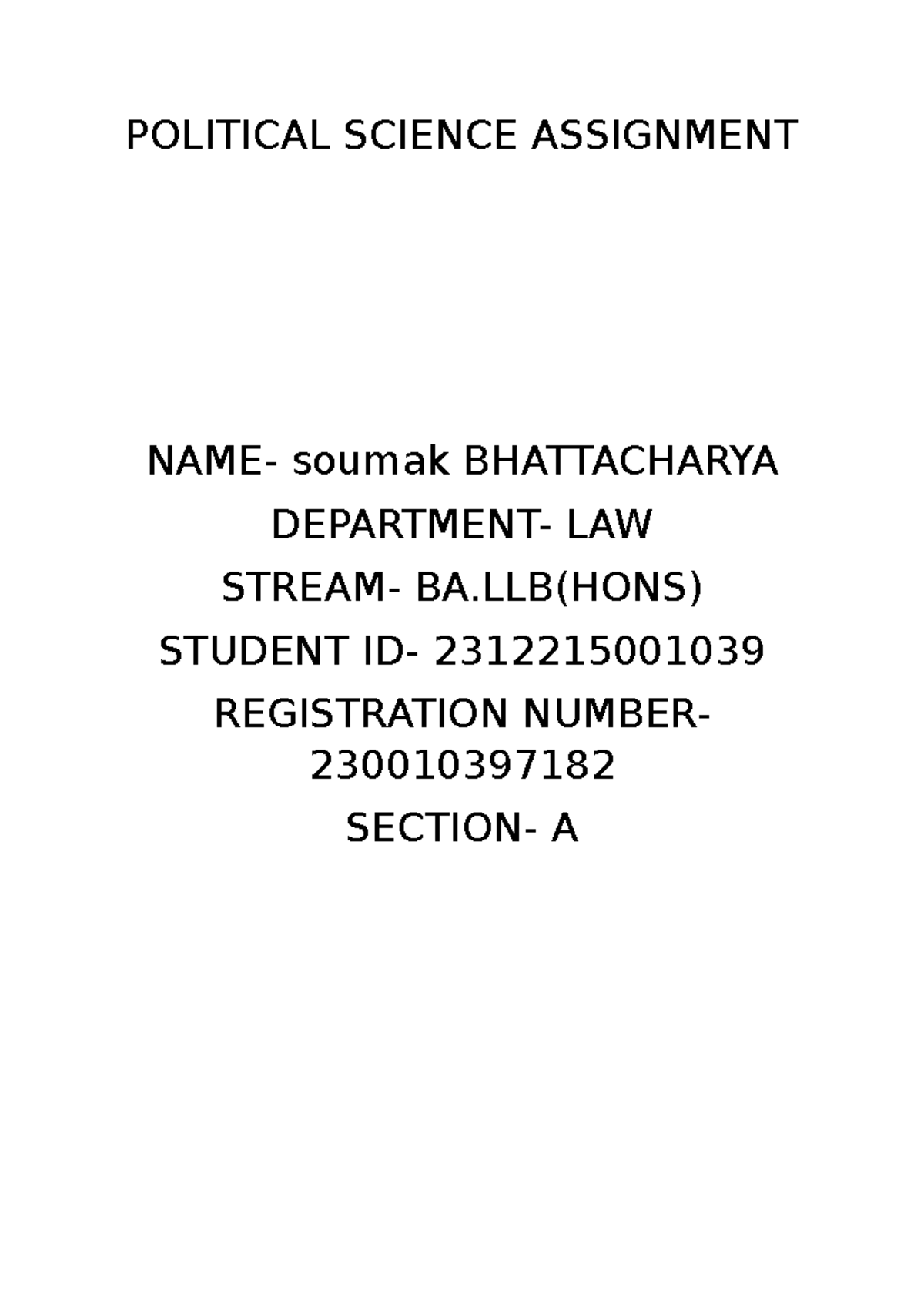 Political Science Assignment- Pritha Bhattacharya - POLITICAL SCIENCE ...