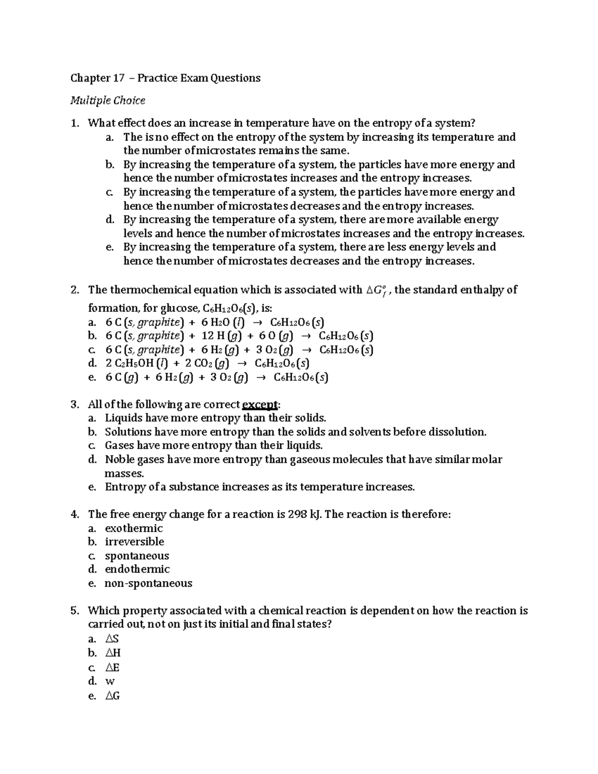 Chapter 17 Sample Questions - Chapter 17 – Practice Exam Questions ...