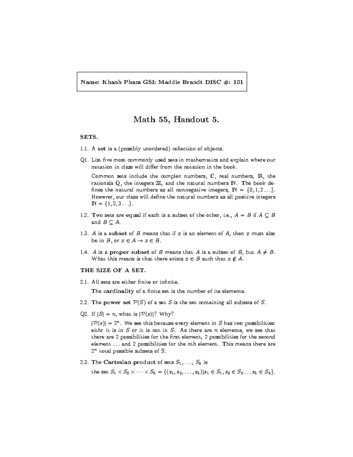Handout 5 KP - Lecture notes 5 - Name: Khanh Pham GSI: Maddie Brandt ...