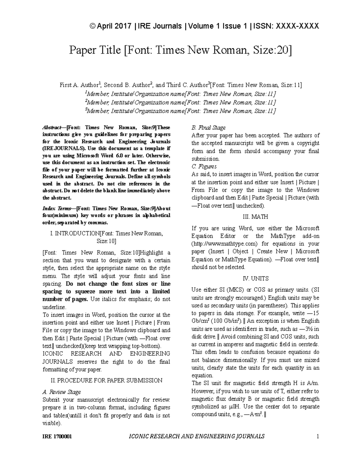 IRE Manuscript Format 2 - Paper Title [Font: Times New Roman, Size:20 ...