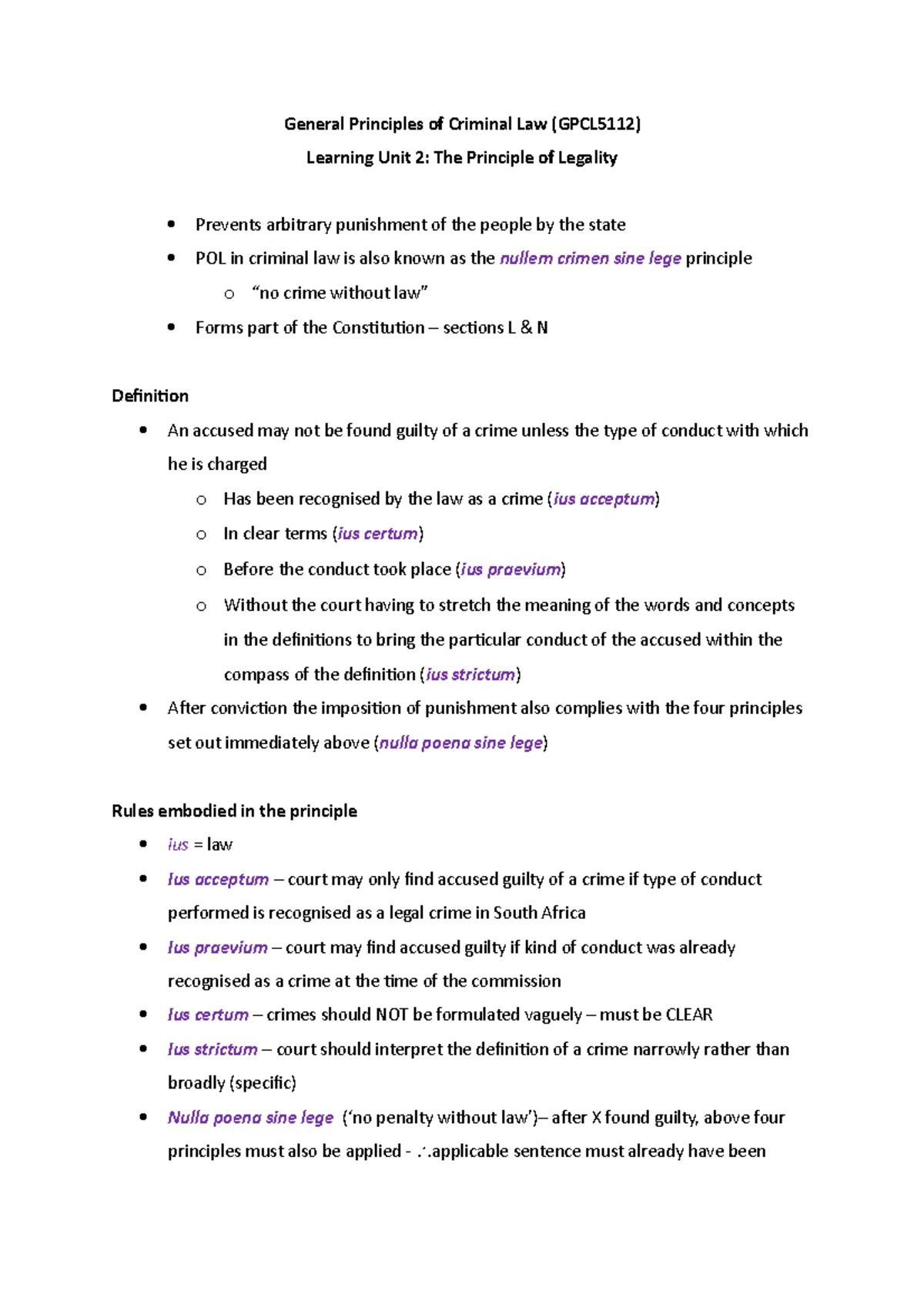 LU 2 Outline - Study Notes - General Principles of Criminal Law ...