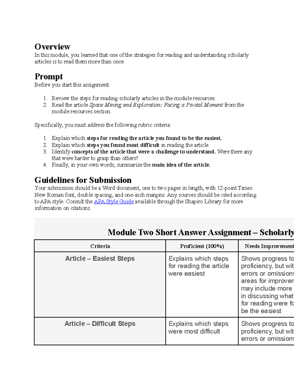 Module 2 Short Answer Guideline - Overview In this module, you learned ...