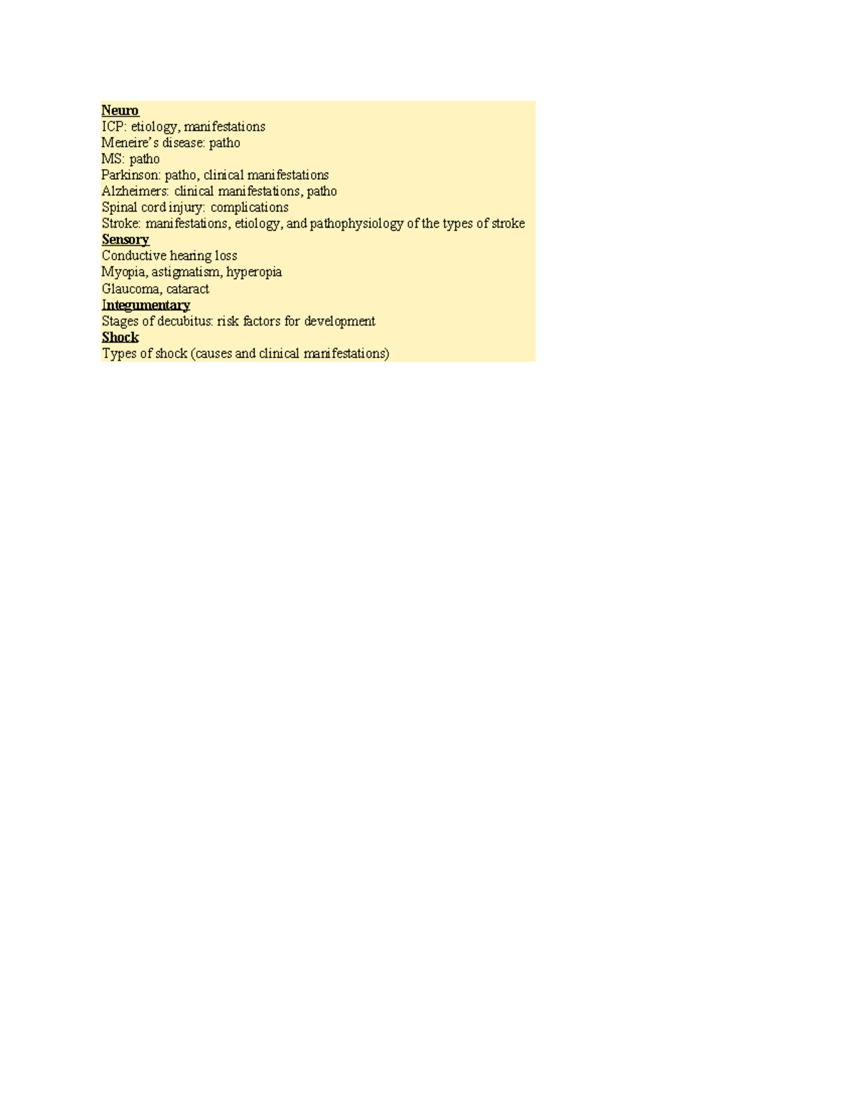 Judy Comprehensive Study Guide - NURS 598 - Neuro ICP: etiology ...